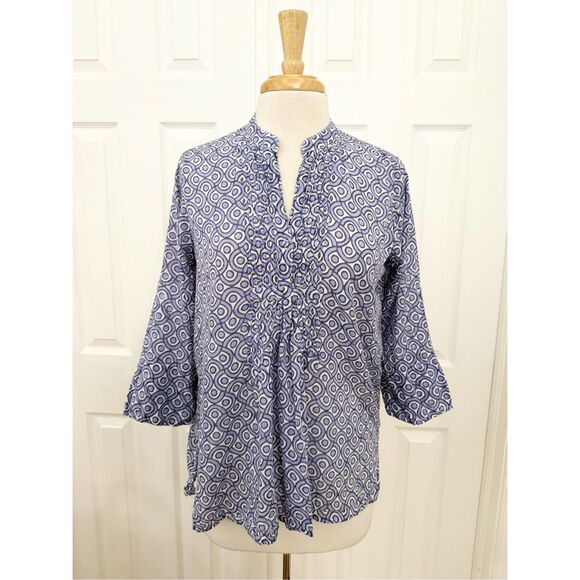 Oliphant | Tops | Oliphant Womens Blue White Swirl Print 34 Sleeve ...